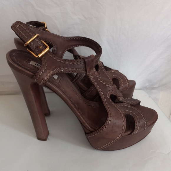 Miu Miu | Shoes | Miu Miu Stitches High Leather Heels Shoes Peep Toe ...